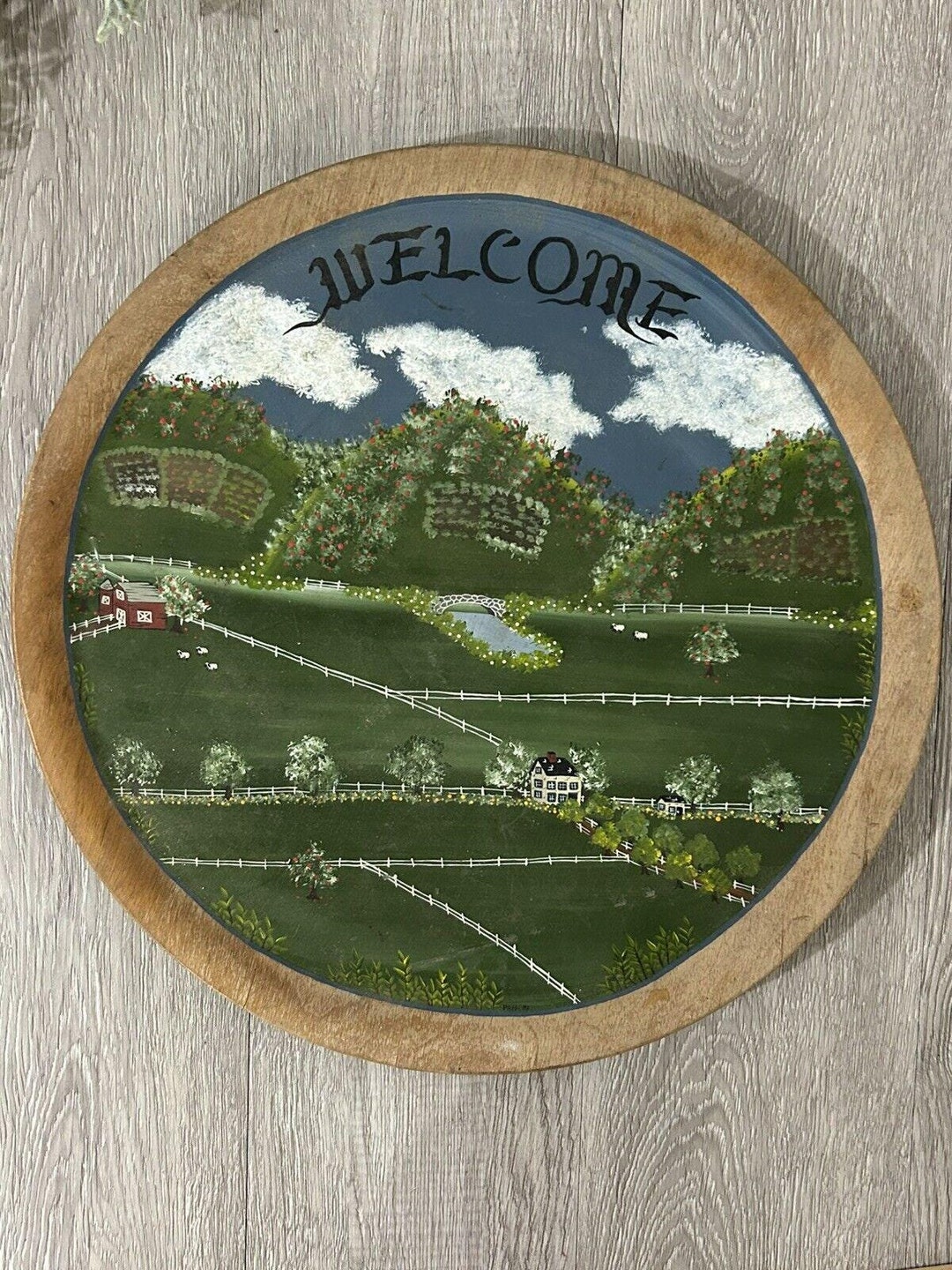 Hand Painted Round Wooden Welcome Sign Wall Hanging - Etsy