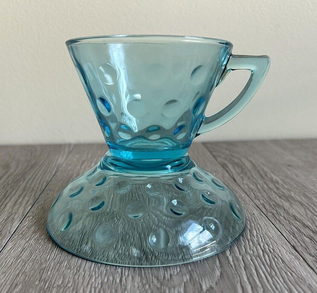 Vintage Dot Bubble Glass Tea Cup & Saucer Set Aqua Blue (hazel Atlas ...