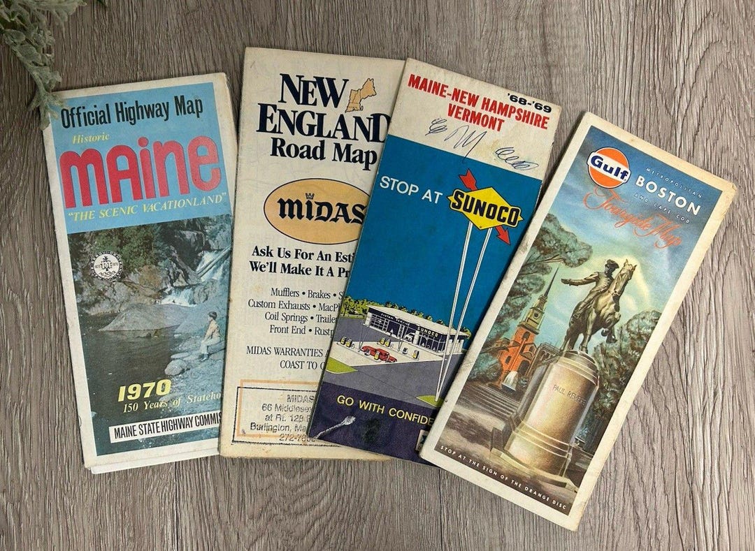 Lot of 4 Vintage 1960s-70s New England Road Maps Gulf Sunoco Midas ...