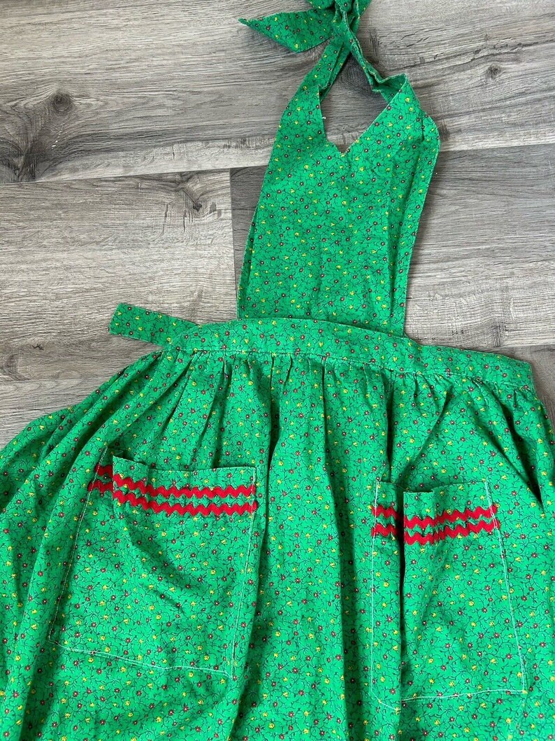 Vintage Retro 70s Apron Green Floral Pockets Handmade - Etsy