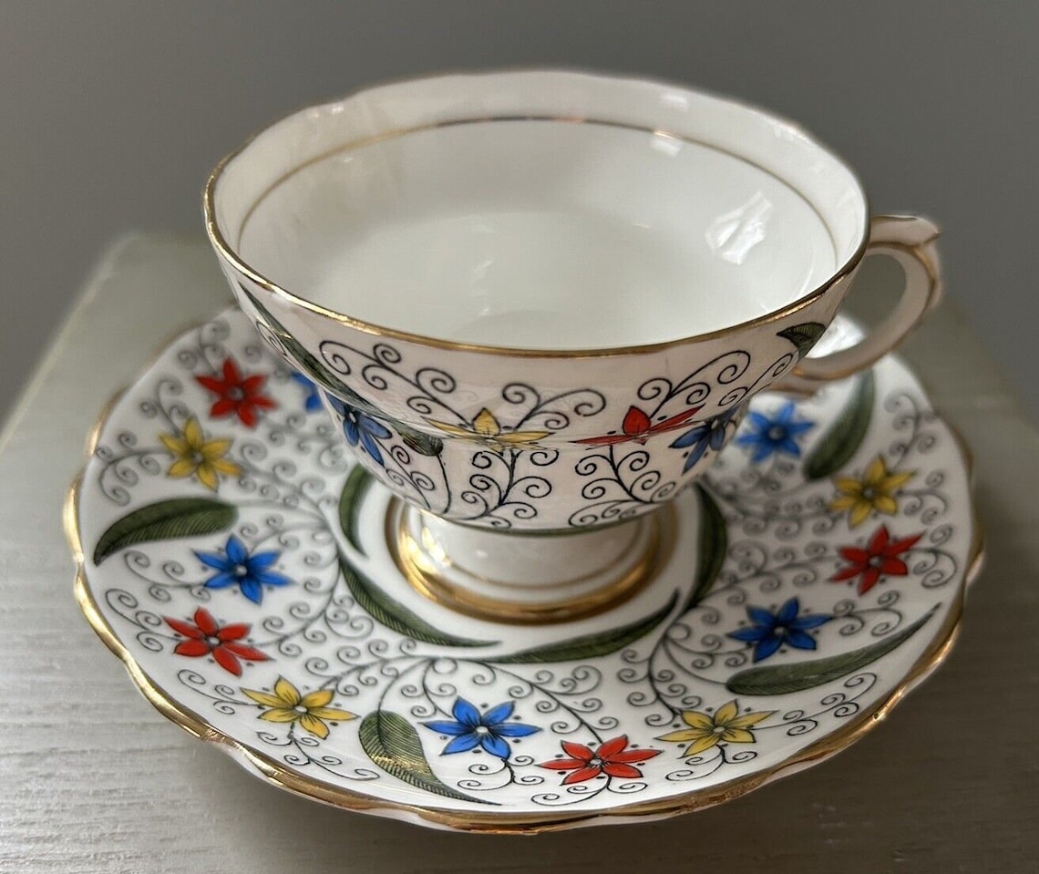 VTG Rosina 5384 Black White Bold Colors Bone China Teacup & Saucer ...