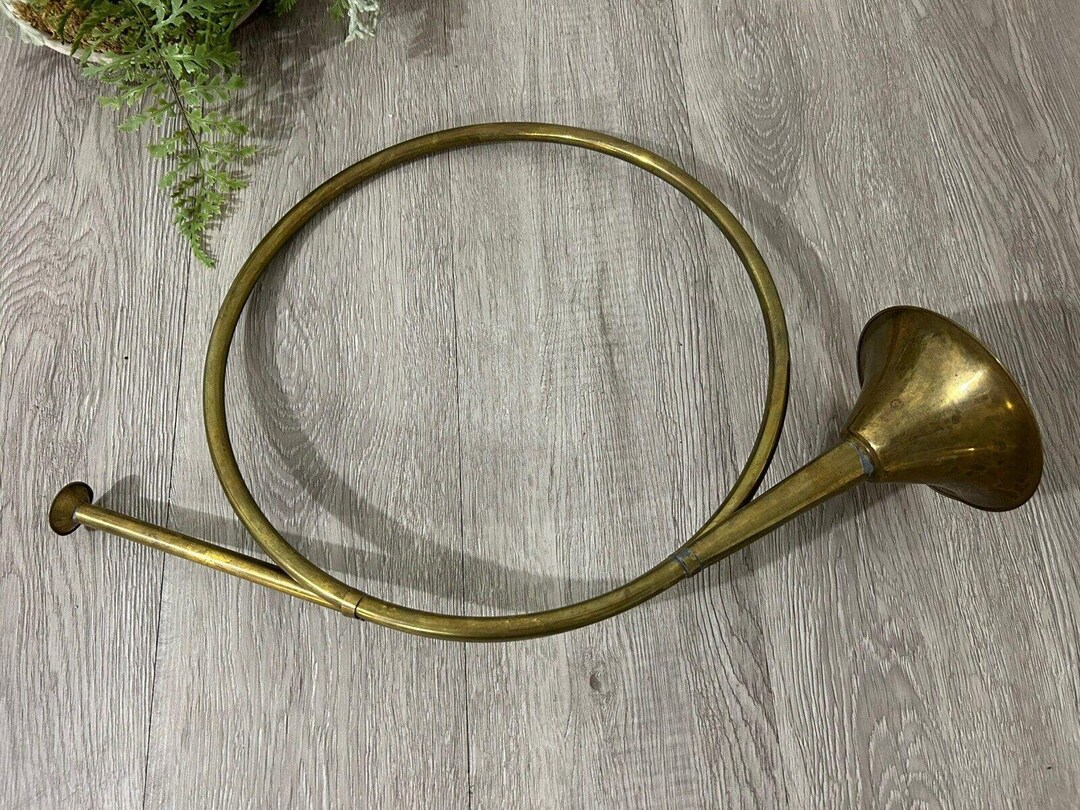 Vintage Brass French Horn Bugle Decor With Patina Christmas Decor Wall ...