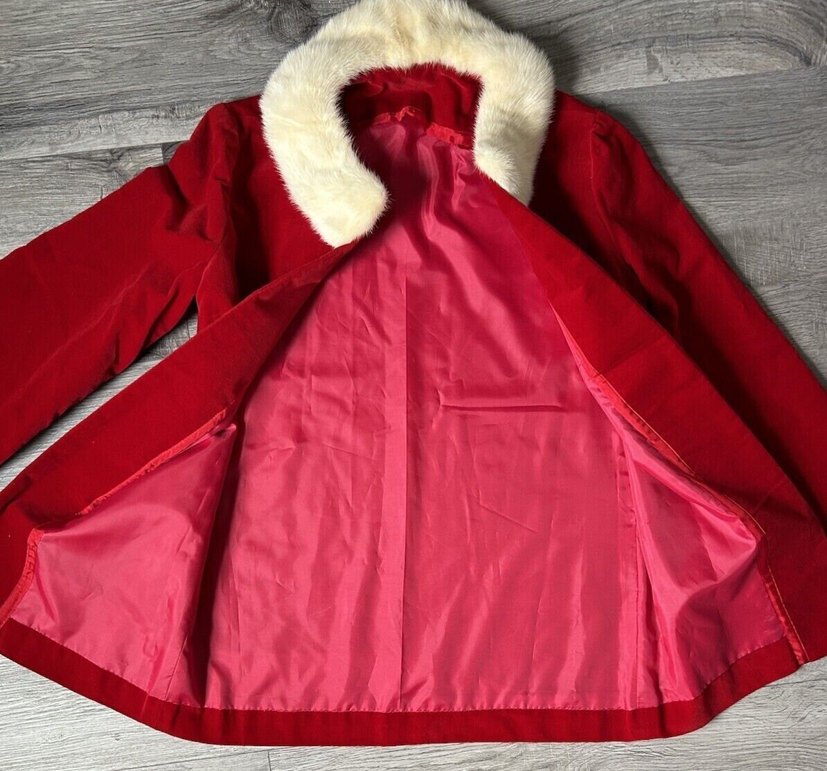 VTG 70s Christmas Holiday Jacket Coat Faux Fur Collar Red Velveteen ...