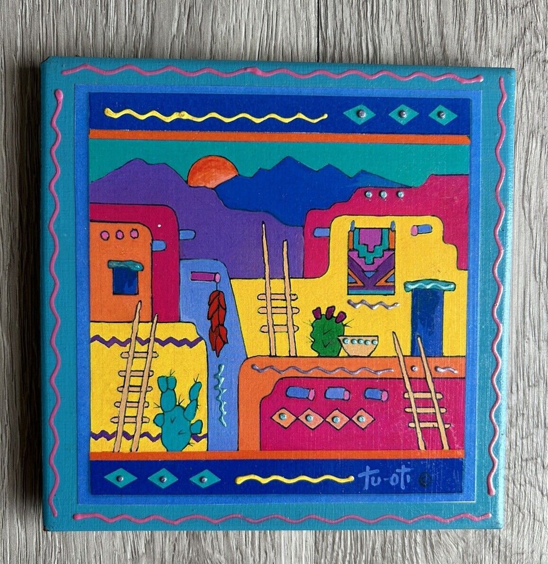 VTG Gale Tu-oti Art Tile Ceramic Southwestern Arizona Hand Painted Wall ...