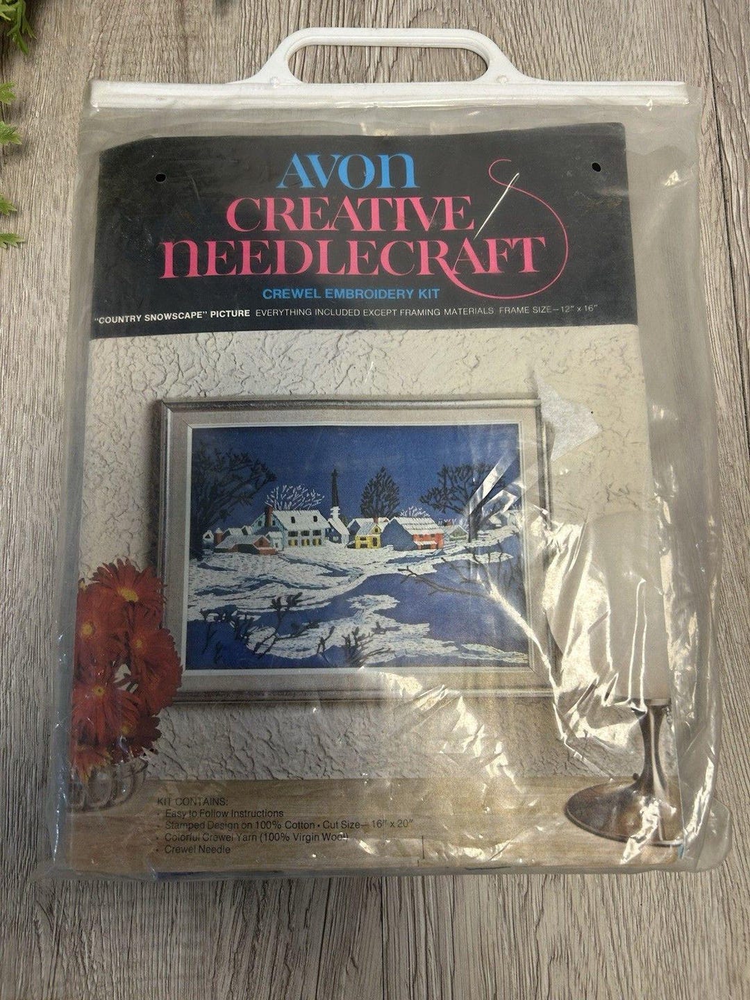 Vintage Avon Creative Needlecraft Country Snowscape Crewel Embroidery ...