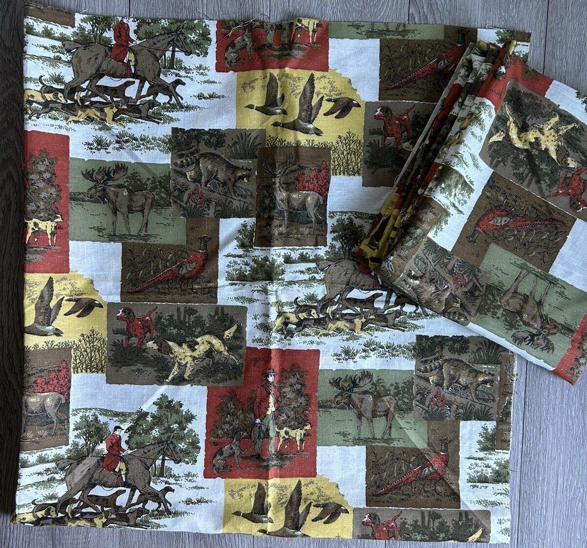 Vintage Hunt Scene Hunting Fabric Remnants Cotton Panels X 2 44x44 ...