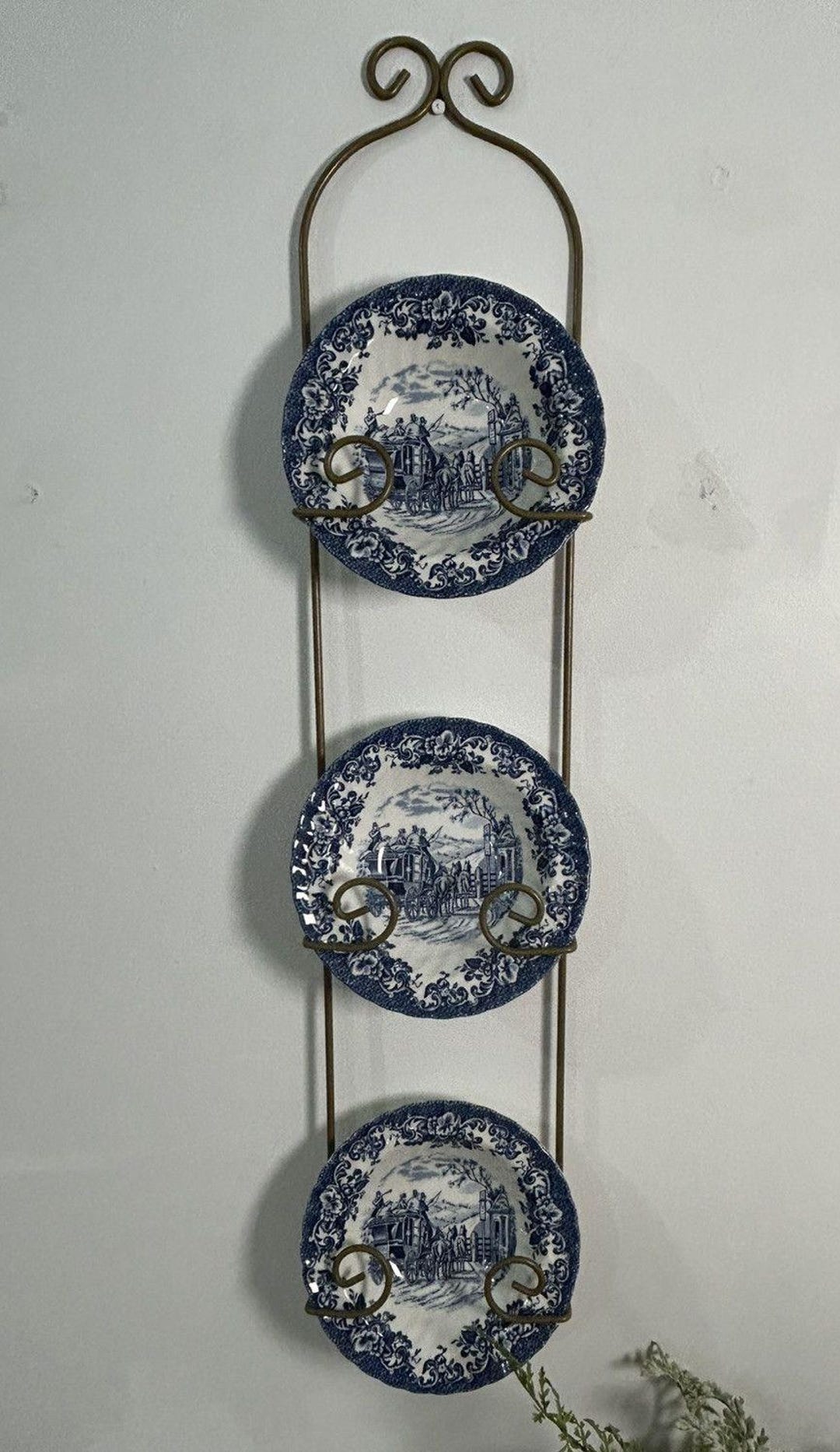 3-tier Plate Holder Wall Decor With 3 Blue White Bowls Vintage Cottage ...