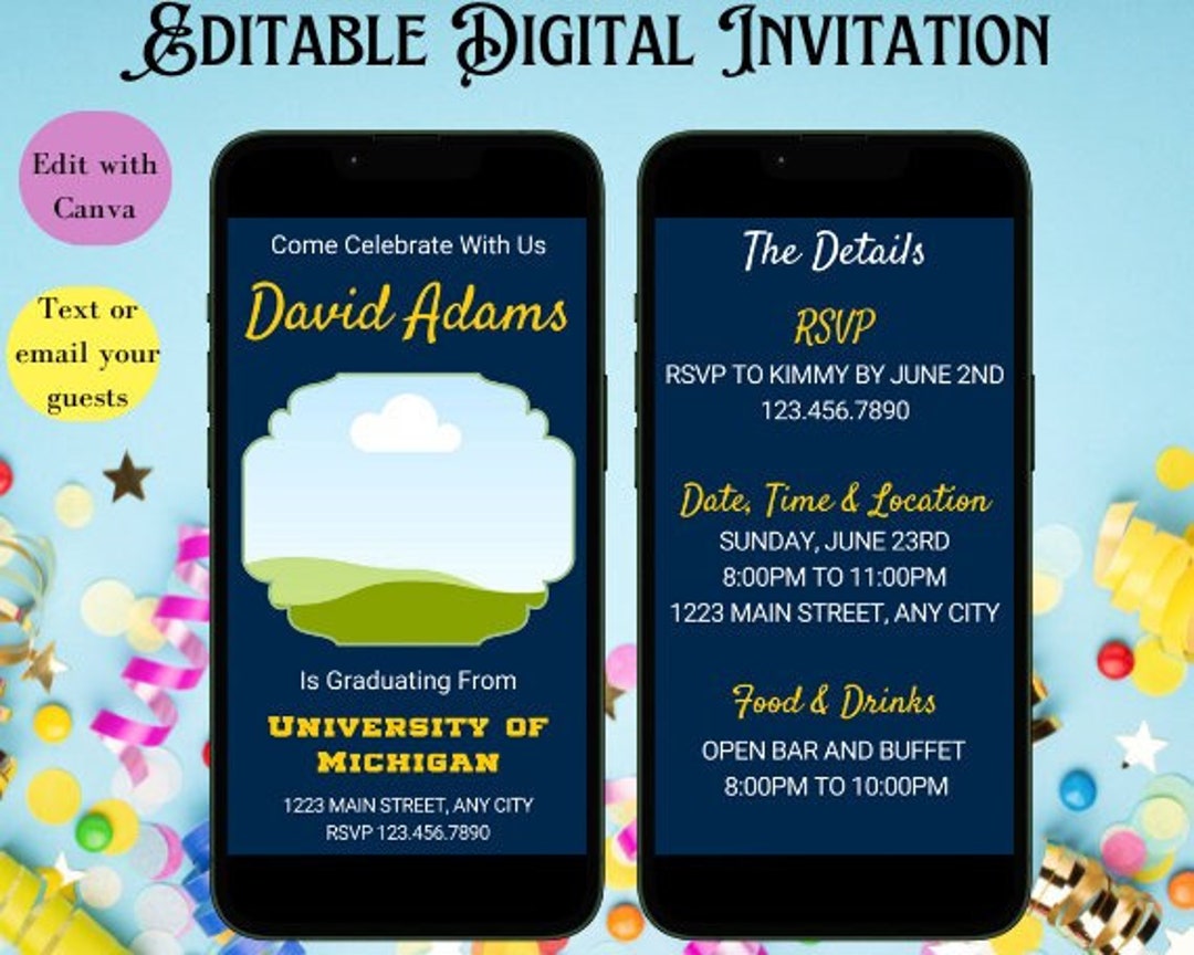 Maize and Blue Digital Graduation Invitation, Animated Grad Party ...