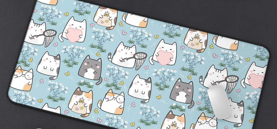 Kawaii Cat Desk Mat, Flowers and Cute Cats to Brighten up Any Workspace ...