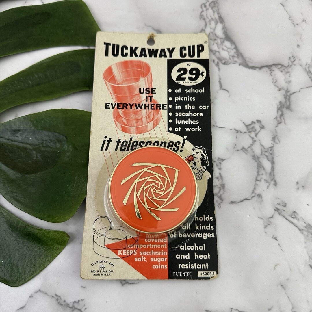 Tuckaway Cup Vintage 70s Collapsable New Orange Gold Telescoping Travel ...