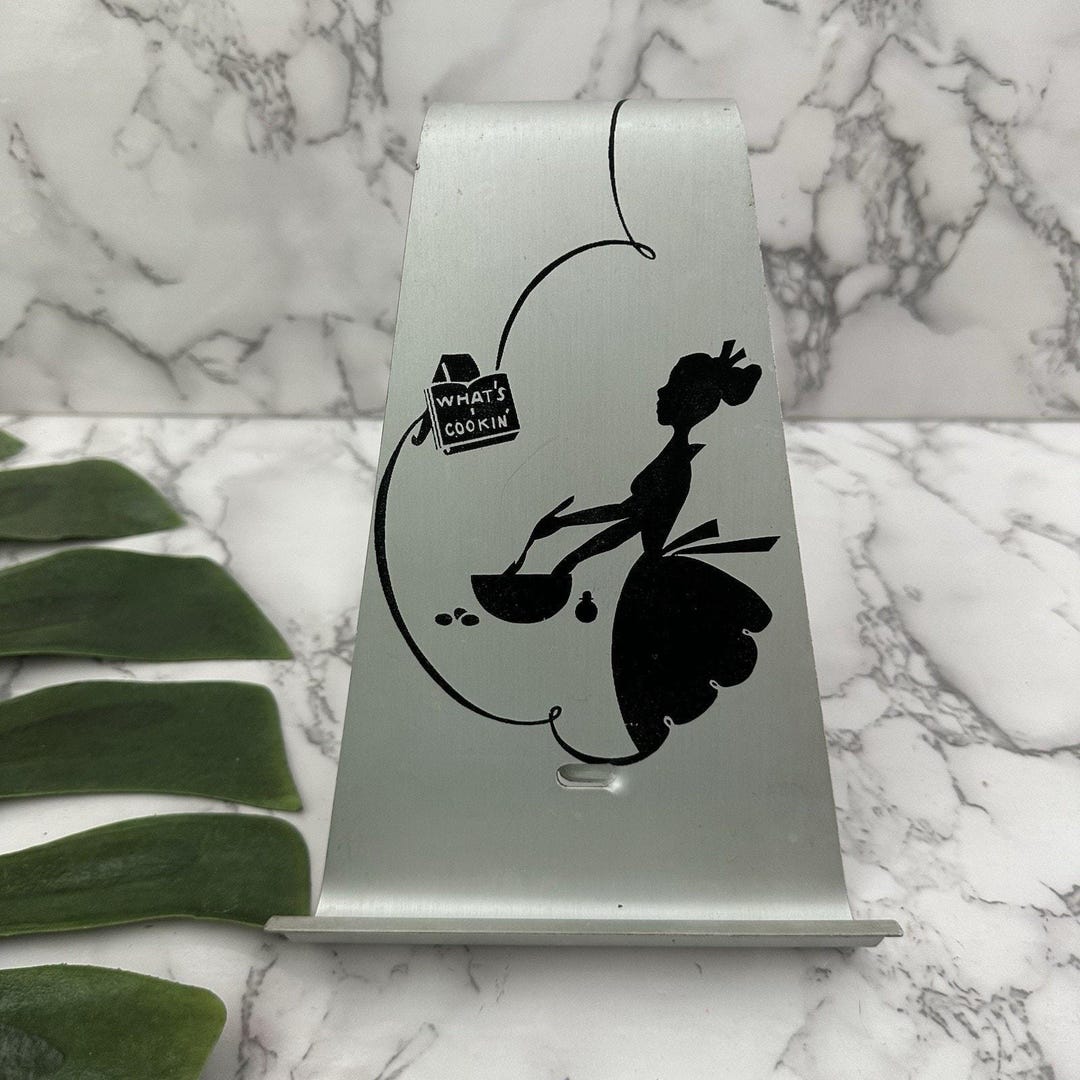 Vintage 60s Whats Cookin Recipe Book Stand Silver Metal Kitchen Decor ...