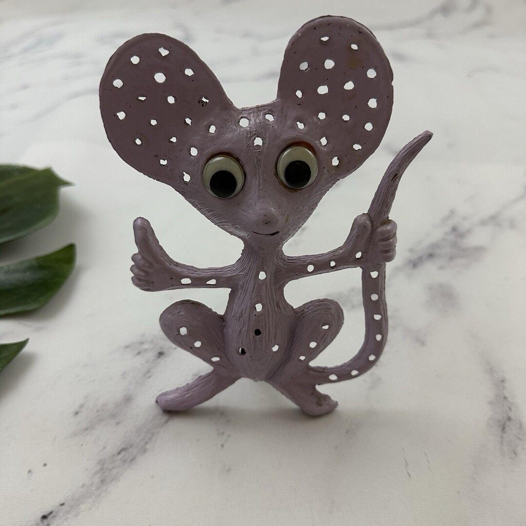 Vintage 70s Metal Mouse Decor Figurine Pastel Purple Googly Eye Animal ...