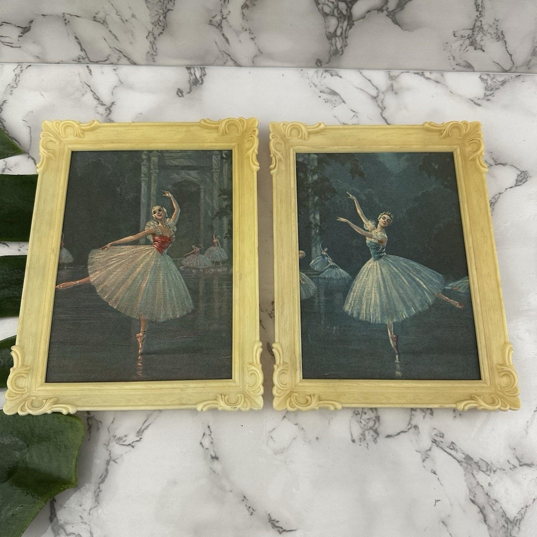 Vintage 60s Ballerina Art Prints Pair Cream Filigree Frames Girly Decor ...