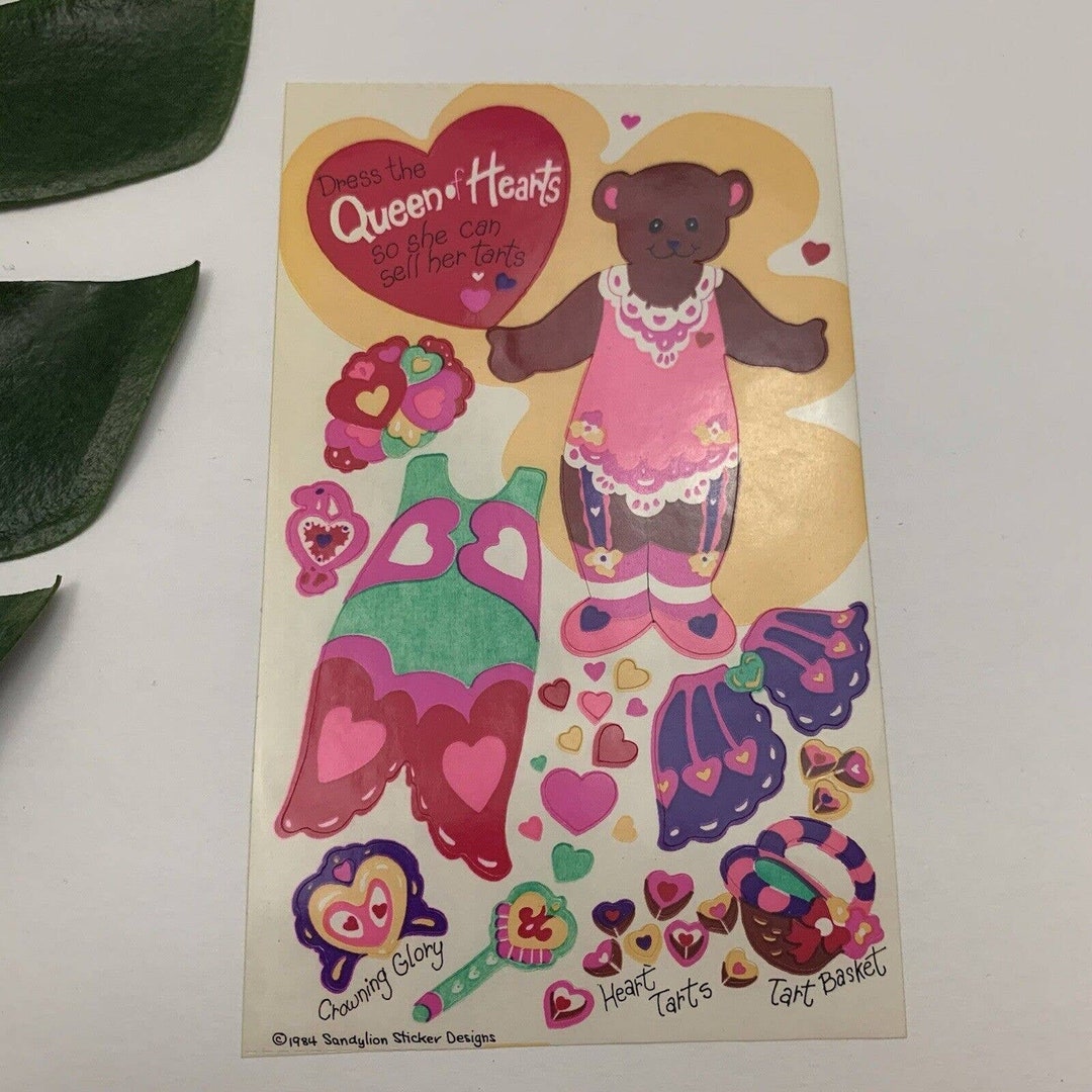 Vintage Sandylion 80s Queen of Hearts Maxi Activity Sticker Bear Dress ...