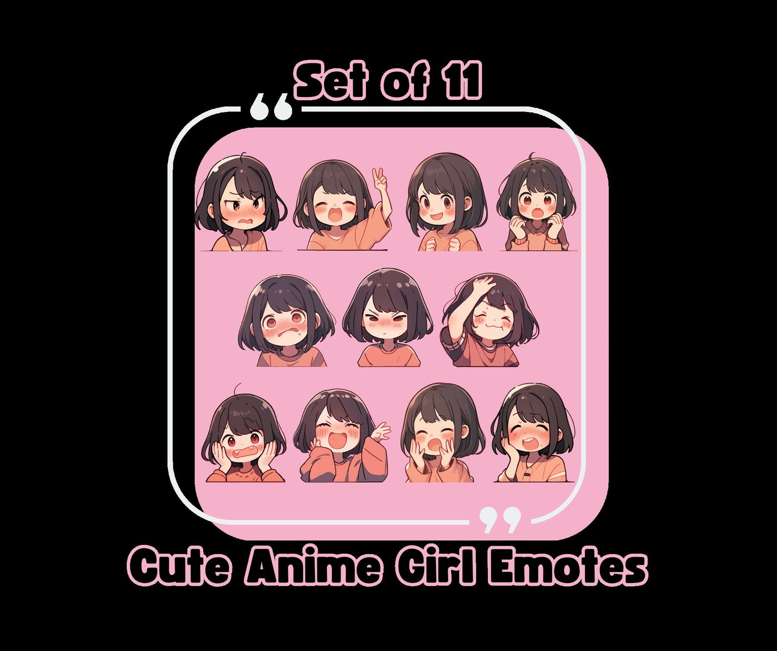 Set of 11 Cute Funny Anime Girl Twitch Emotes, Twitch Sub Emotes, Cool ...