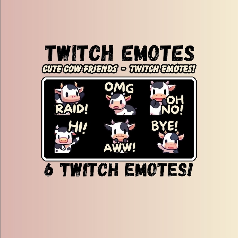 Set of 6 Cute Cow Friends Twitch Emotes, Twitch Sub Emotes, Cool Emotes ...
