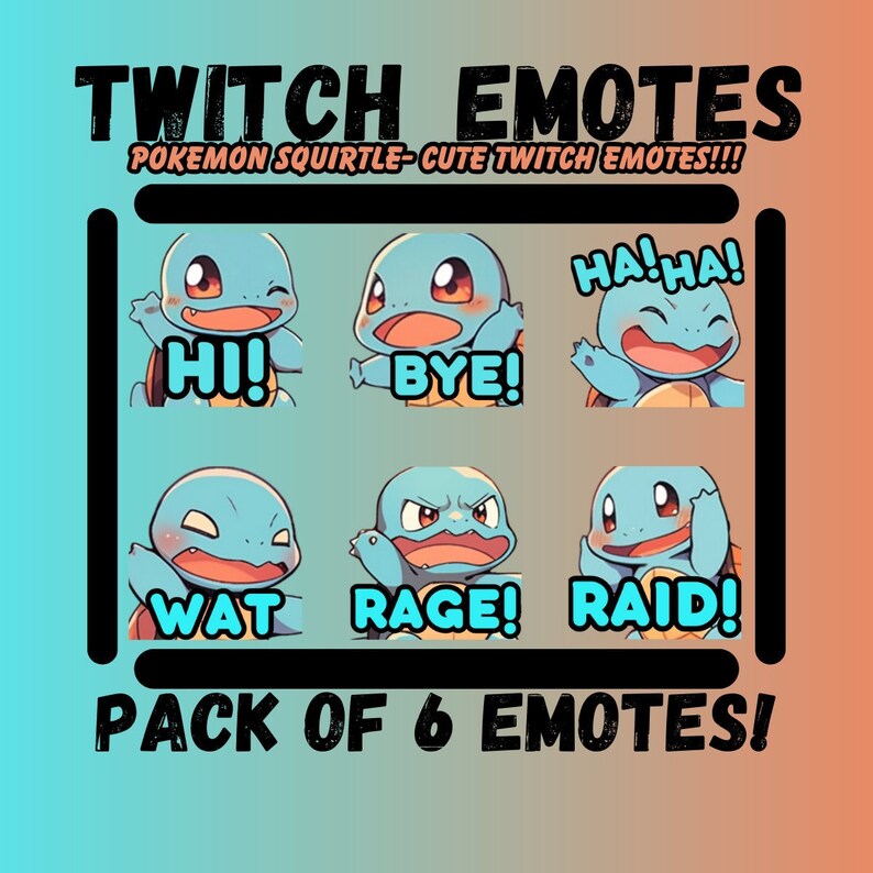Set of 6 Squirtle Twitch Emotes, Discord Emotes, Twitch Sub Emotes ...