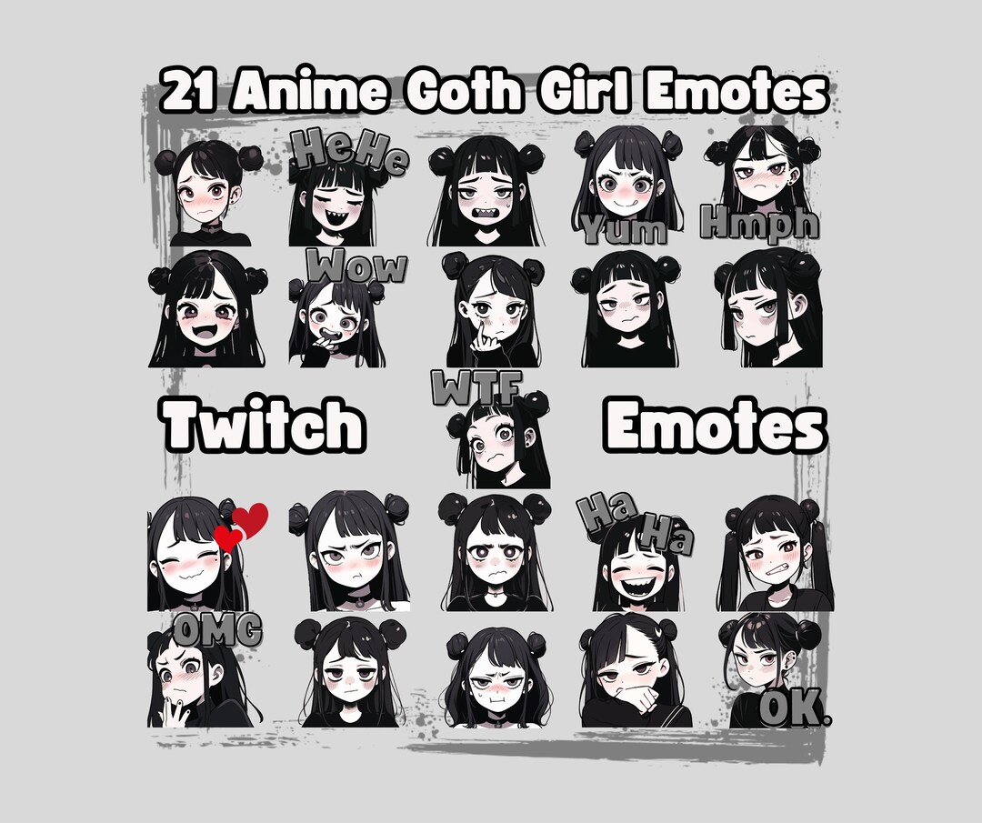 Set of 21 Anime Goth Girls Gothic Twitch Emotes, Twitch Sub Emotes ...
