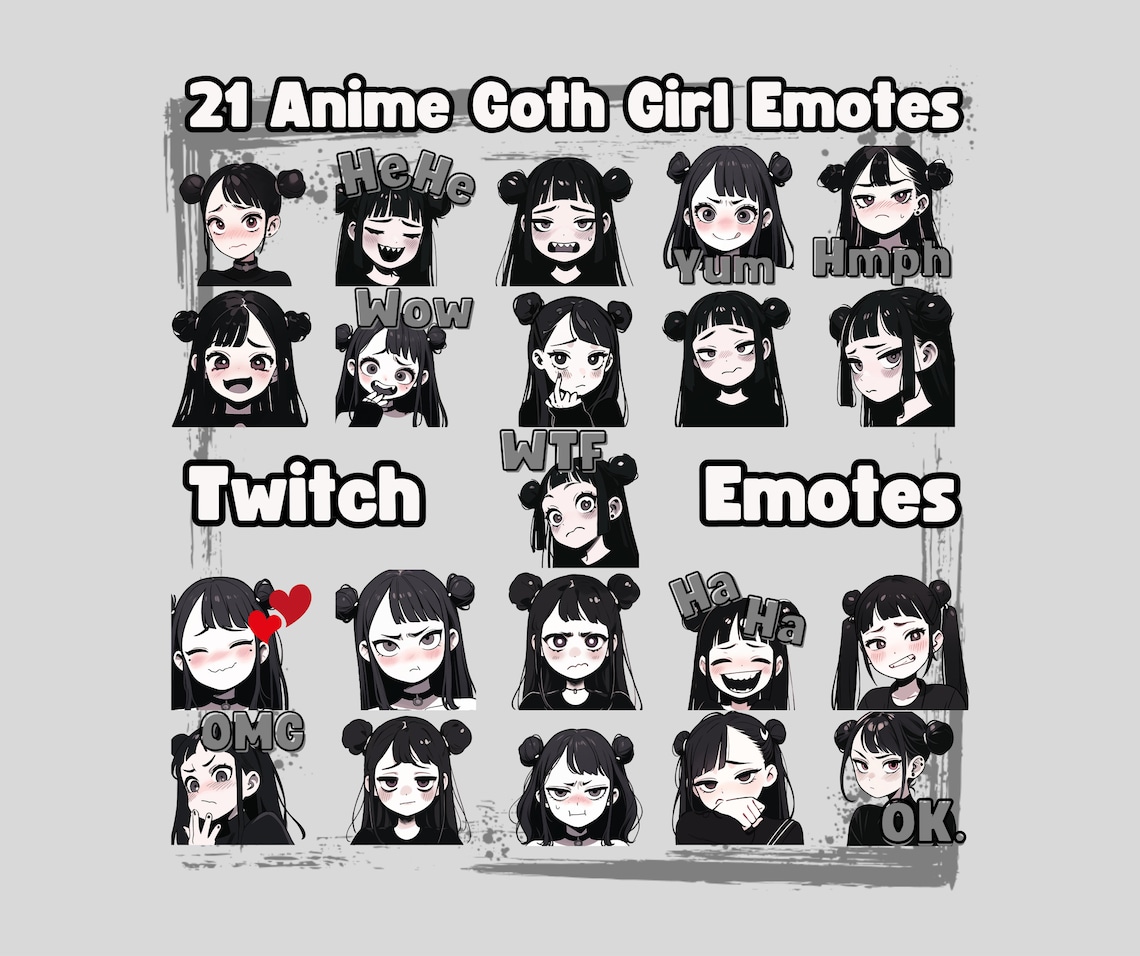 Set of 21 Anime Goth Girls Gothic Twitch Emotes, Twitch Sub Emotes ...