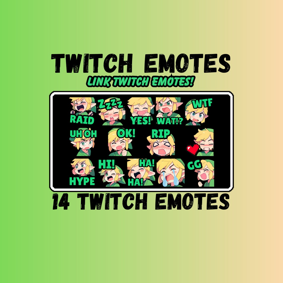 Set of 14 Link Twitch Emotes, Streamer Emotes, Twitch Sub Emotes, Cool ...
