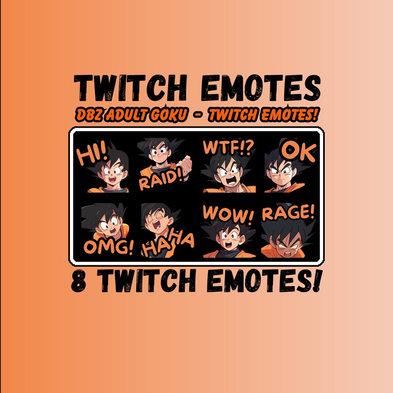 Set of 8 Adult Goku DB DBZ Twitch Emotes, Twitch Sub Emotes, Cool ...