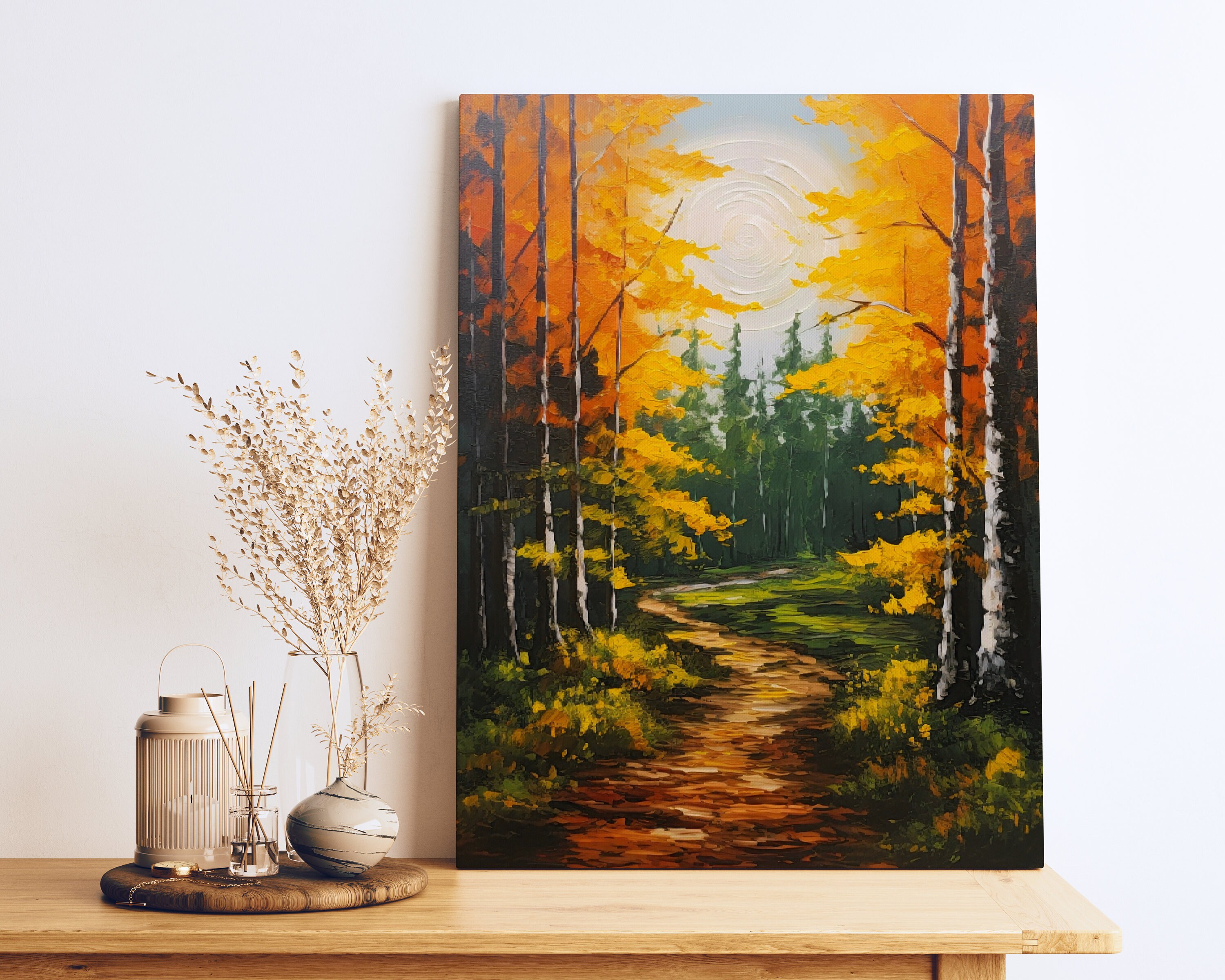 Sentier Avec Arbres Grande Toile Art, Vert Et Ambre, Style Forestpunk ...