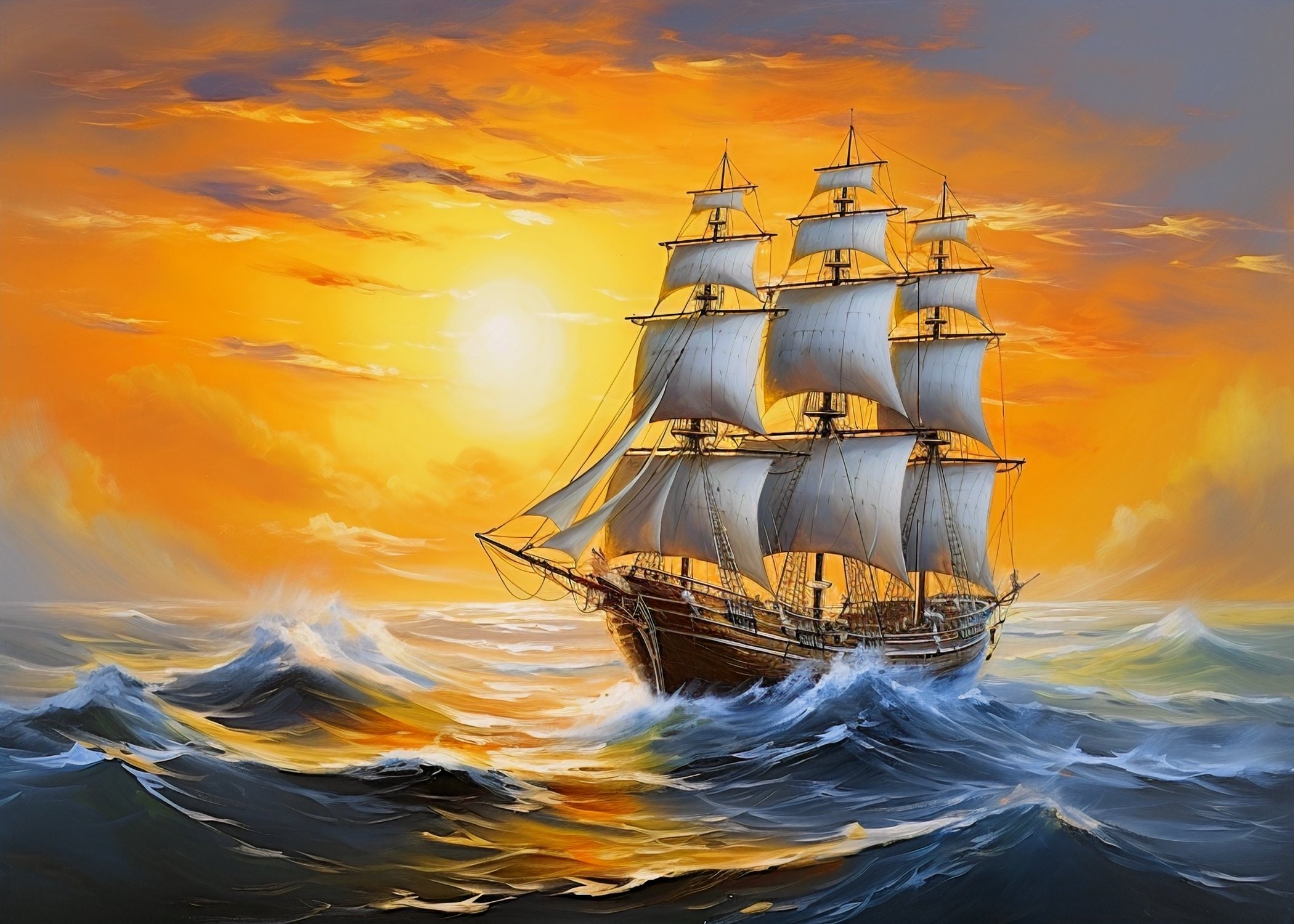 Old Sailing Ship Artwork Ocean Voyage Large Canvas Paintings Nautical ...
