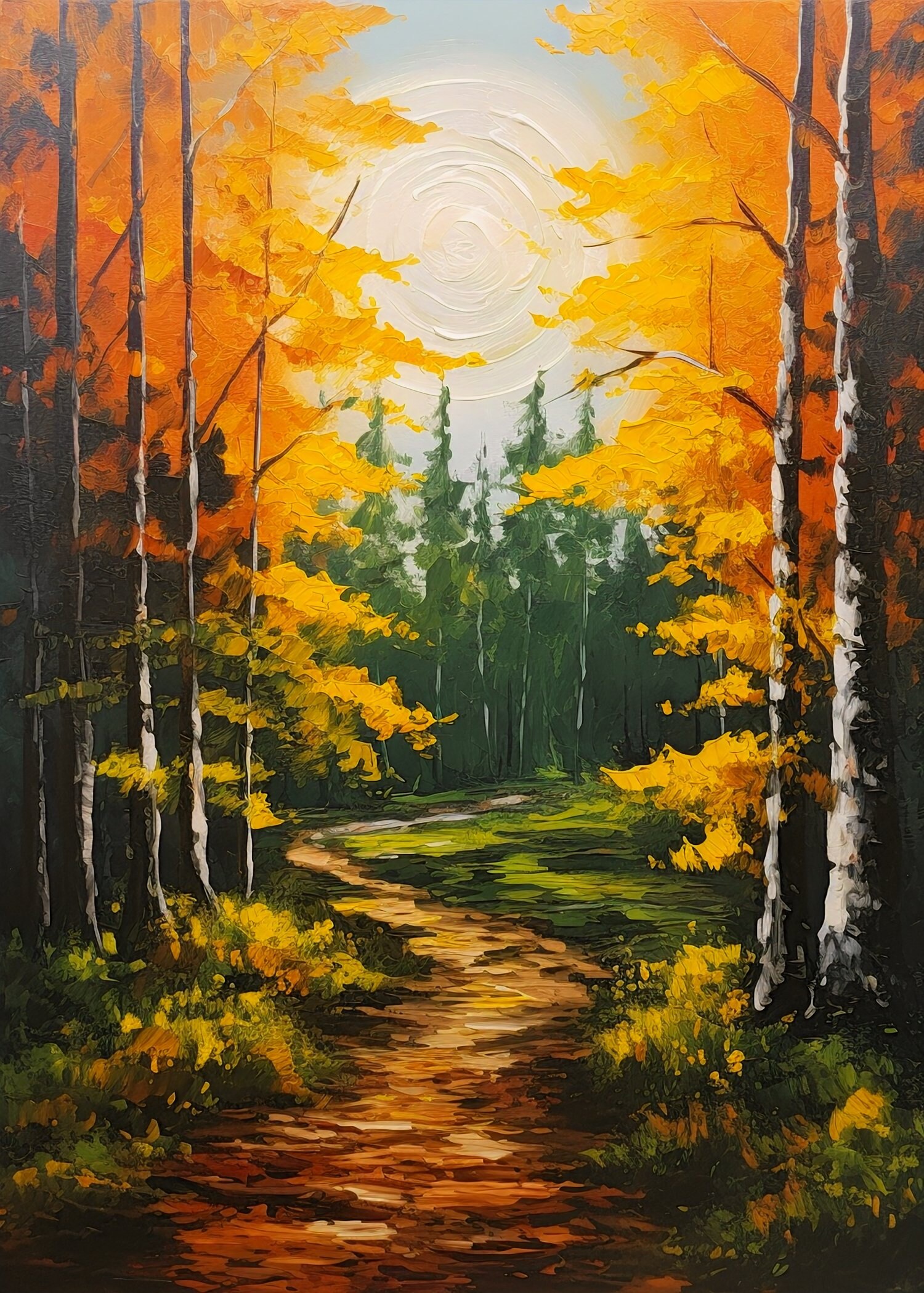 Sentier Avec Arbres Grande Toile Art, Vert Et Ambre, Style Forestpunk ...
