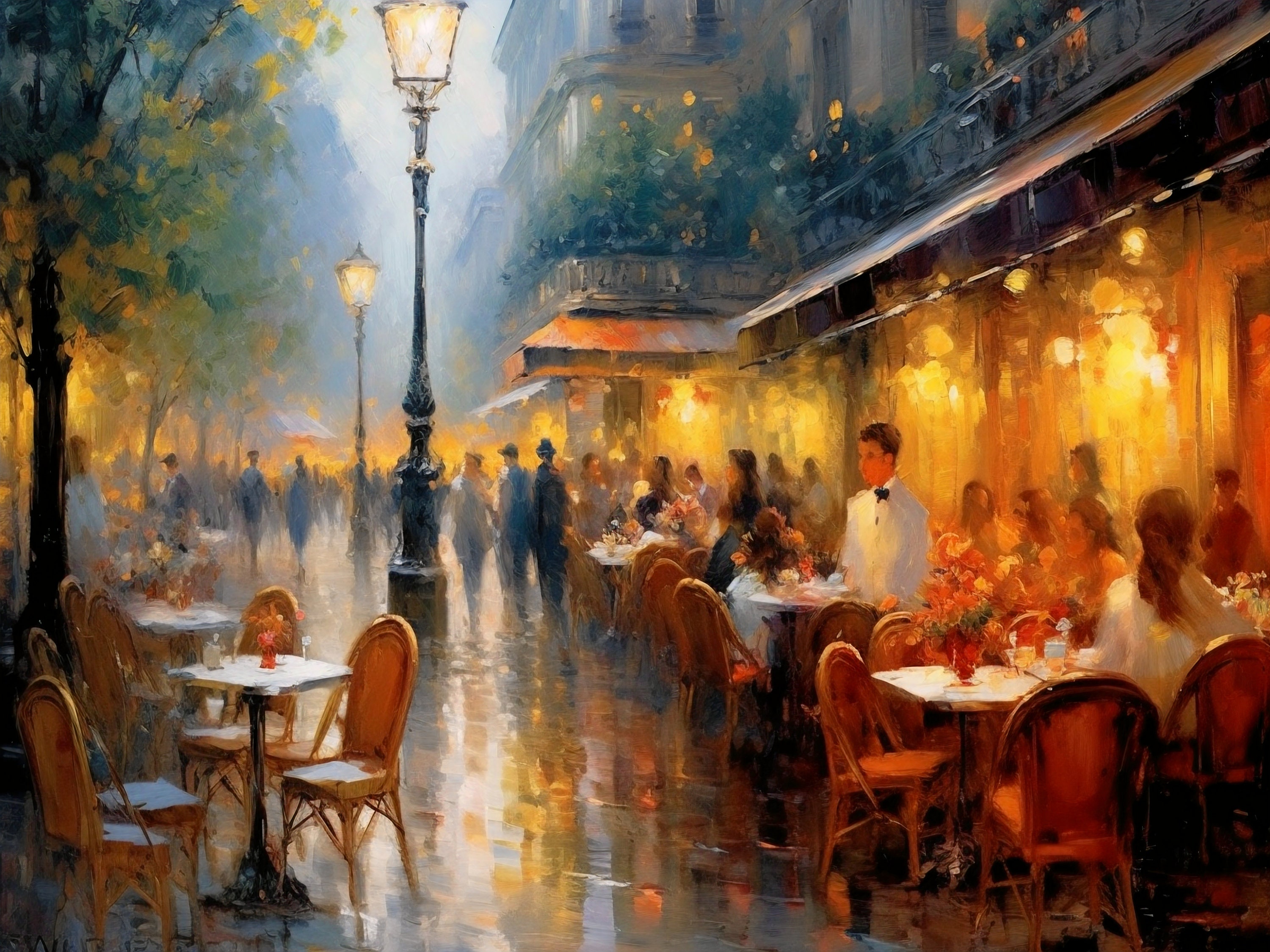Scène De Café Romantique à Paris Scène De Rue Parisienne Animée Café ...