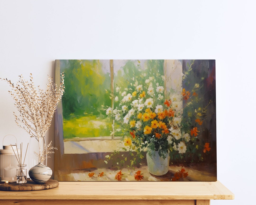 Emerald & Amber Window Sill Flowers Rusticcore Impressionist - Etsy