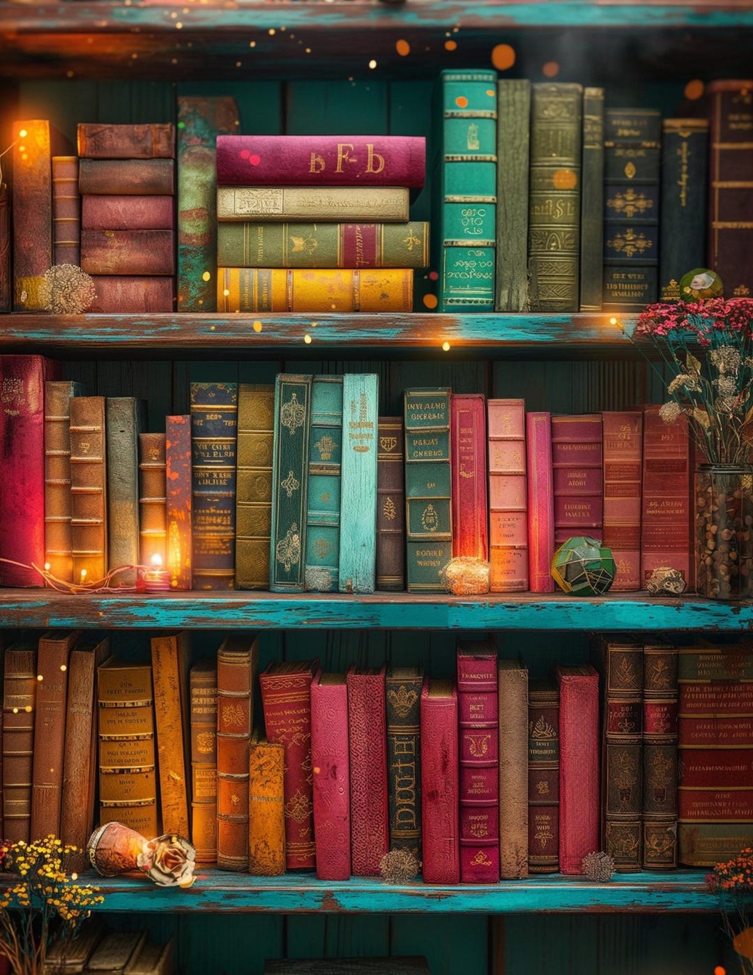 Antique Bookshelf Wall Art – Timeless Rustic Design - Etsy