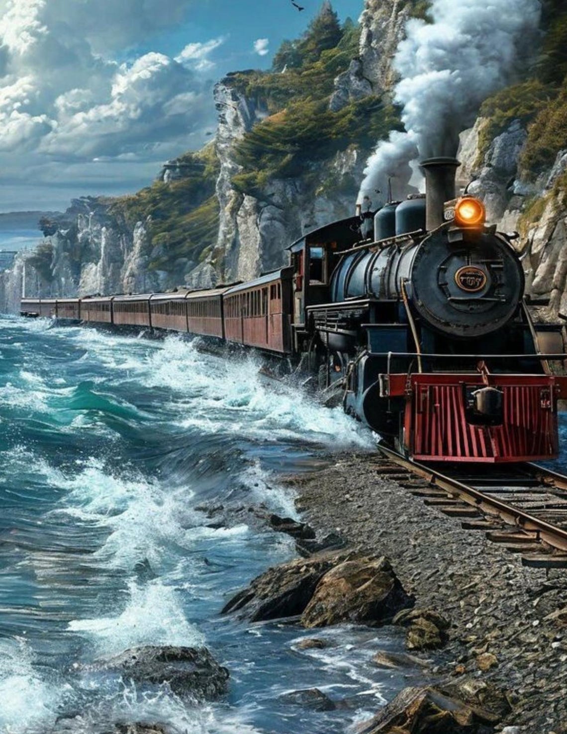 Train Along the Sea Coast – Digital Download - Etsy