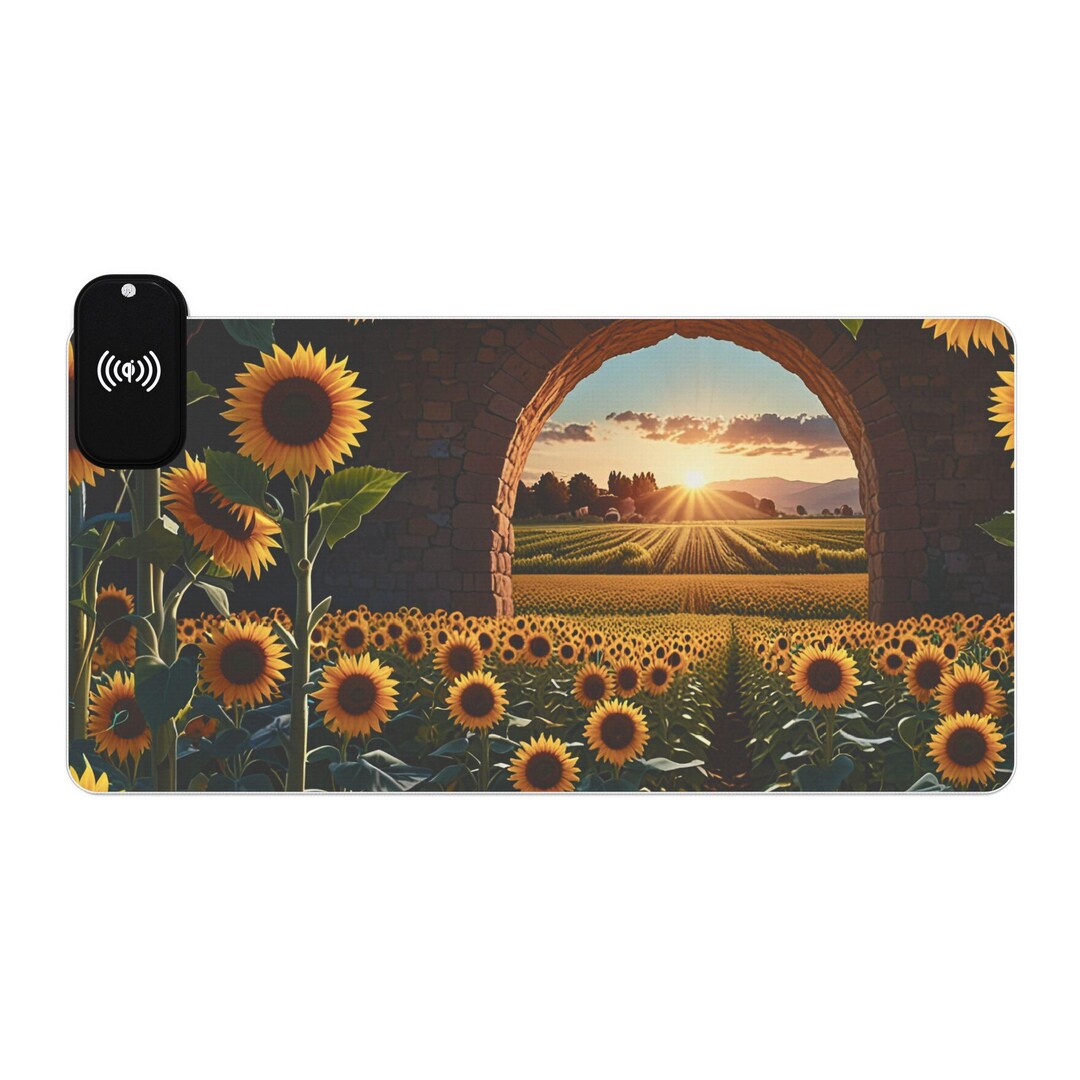 Sunflower Fields LED Gaming Mouse Pad - Wireless Charging, Gaming Desk ...