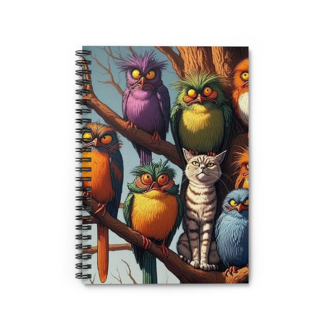 Colorful Bird & Cat Spiral Notebook | Fun Journal for Creative Minds ...