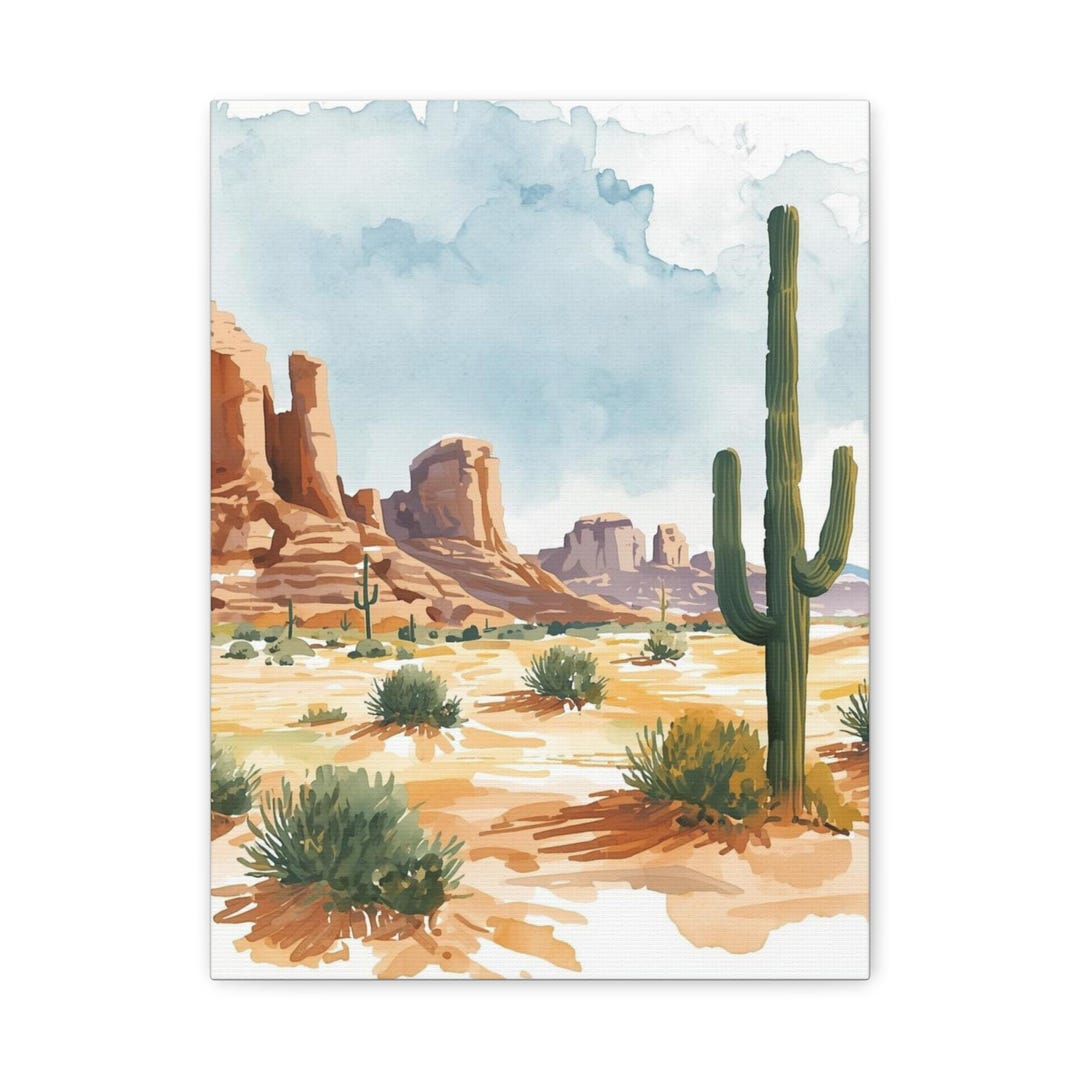 Desert Watercolor Landscape Canvas | Matte Stretched Canvas - Etsy