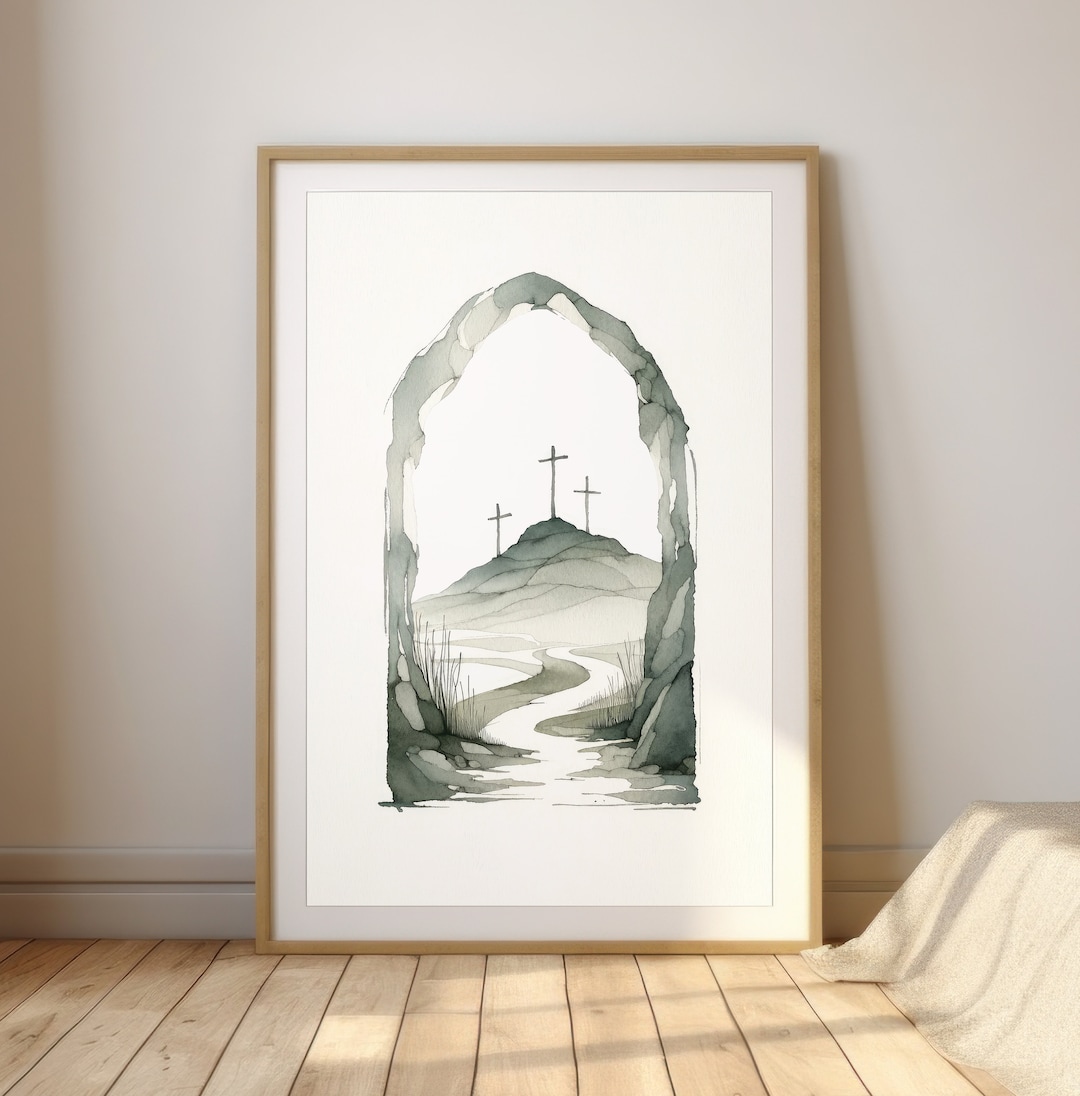 Three Crosses Easter Art – Calvary Hill Minimalist Print, Christian ...