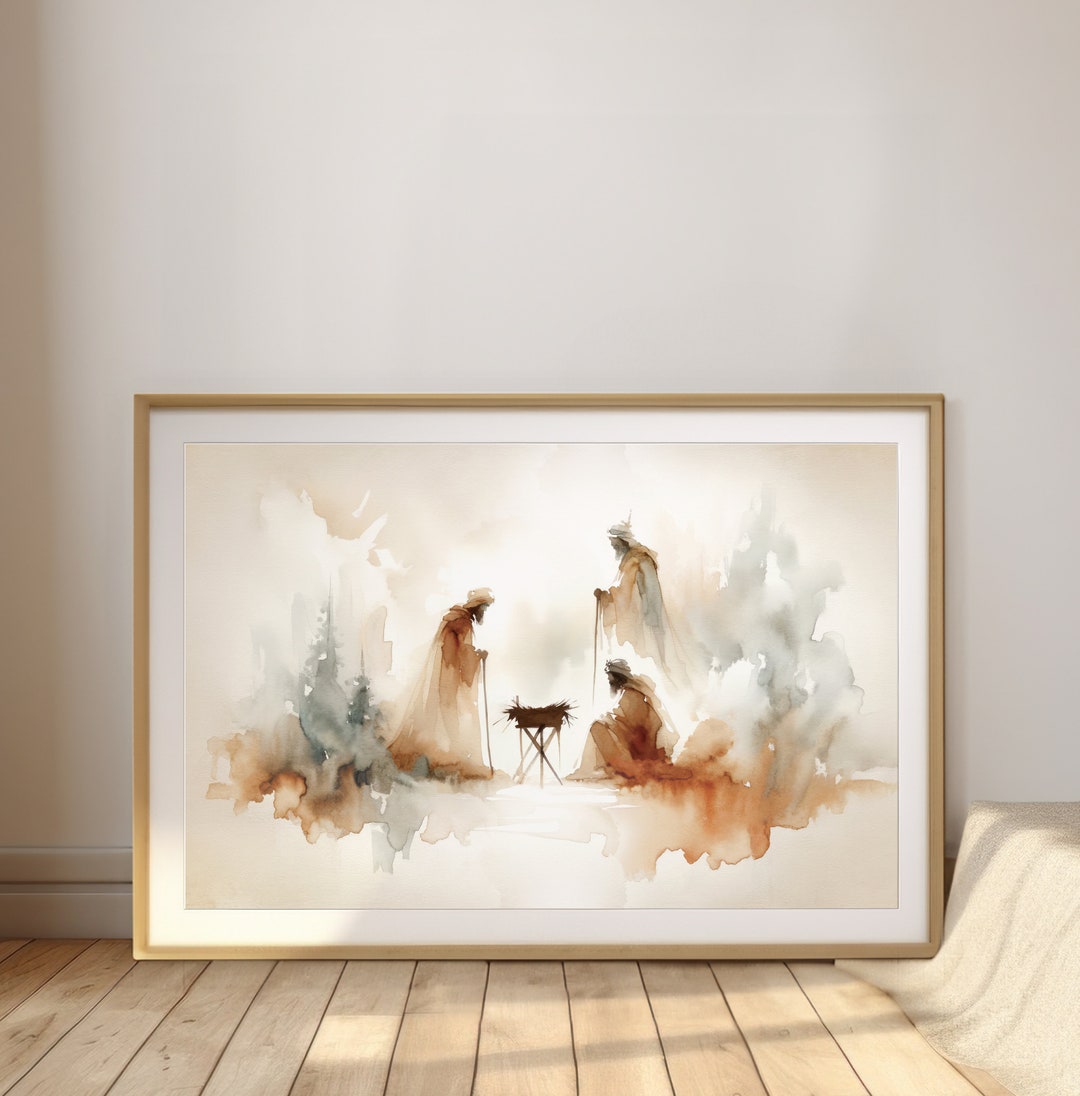 Three Kings Epiphany | Minimalist Nativity Watercolor Scene | Christian ...