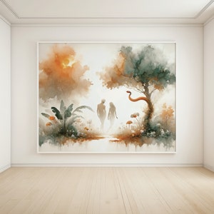 Adam and Eve in the Garden of Eden, Digital Print, Bible Watercolor ...