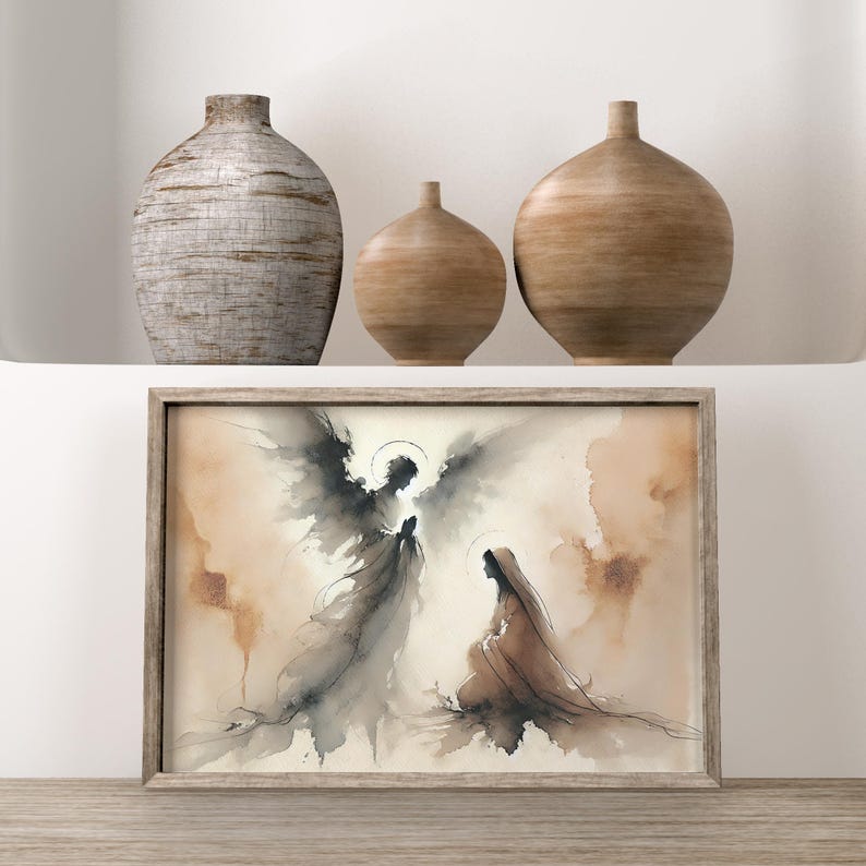 Annunciation to Mary – Gabriel and Mary Watercolor, Minimalist ...