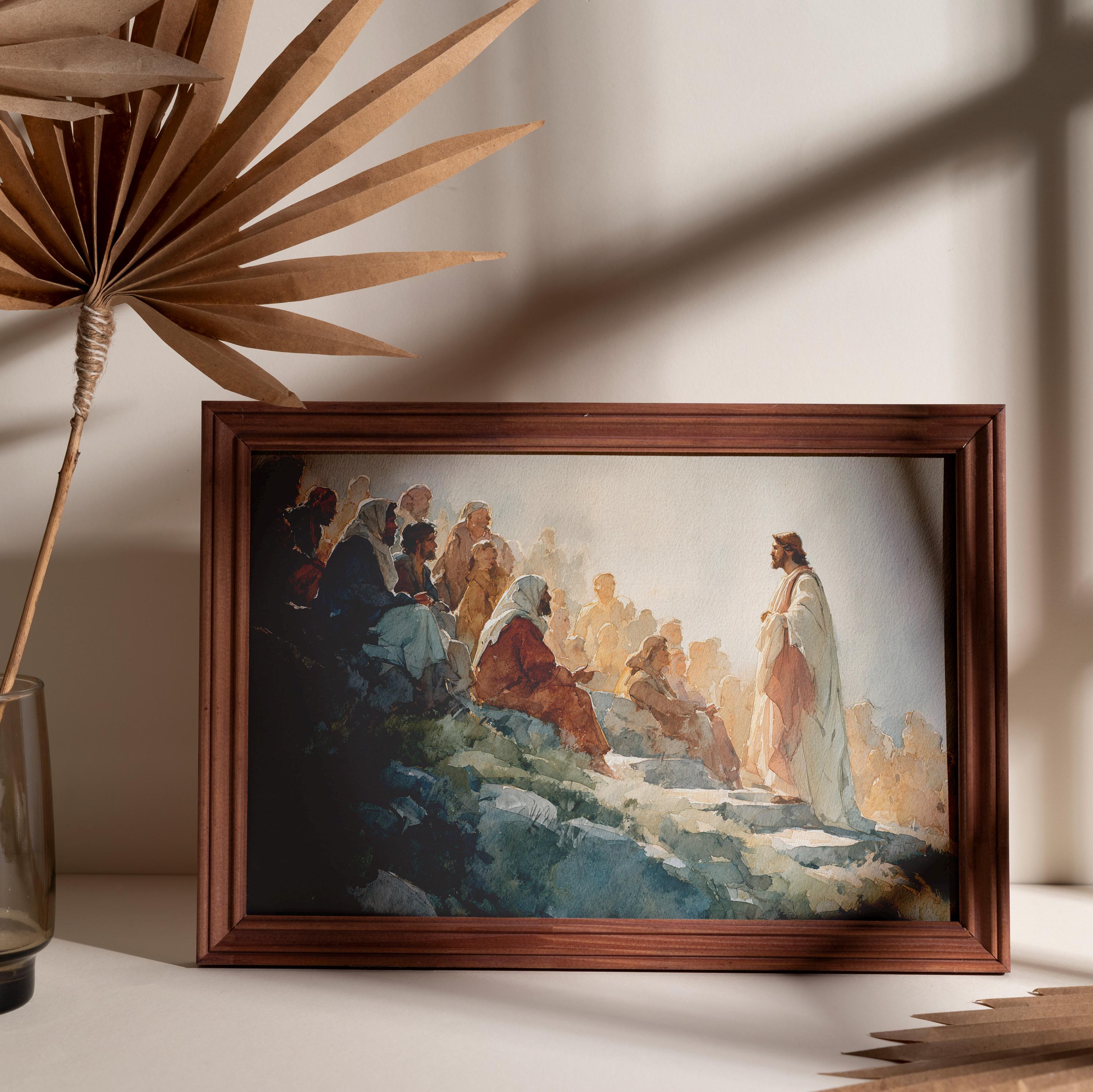 Sermon on the Mount | Jesus Teaching Watercolor | Christian Wall Art ...