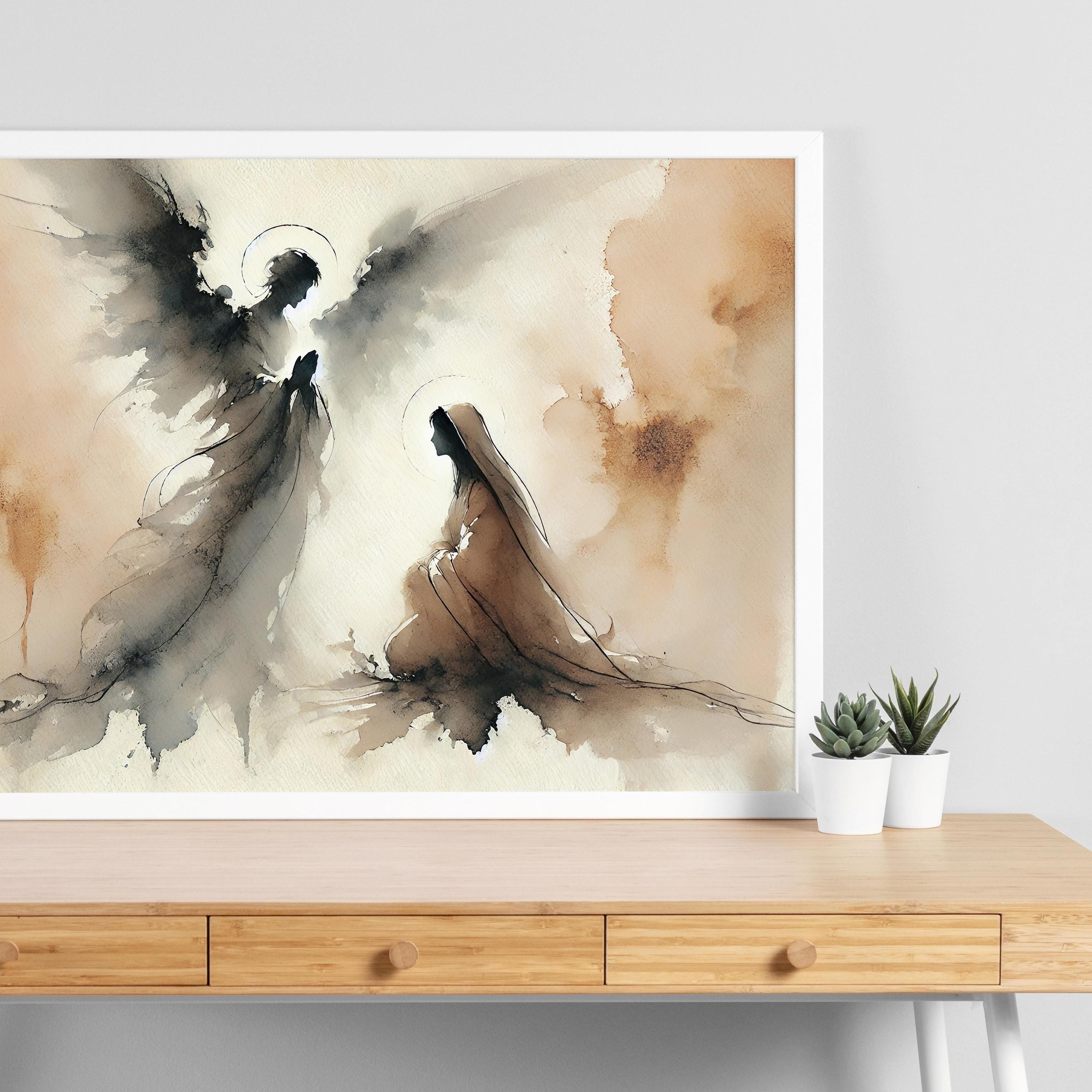 Annunciation to Mary – Gabriel and Mary Watercolor, Minimalist ...