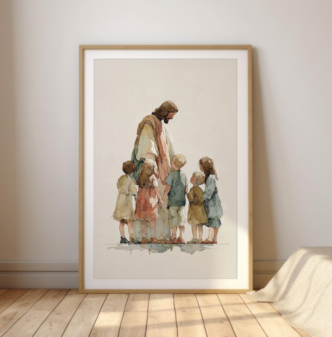 Jesus With Children Watercolor Print: Christian Nursery Art (digital ...