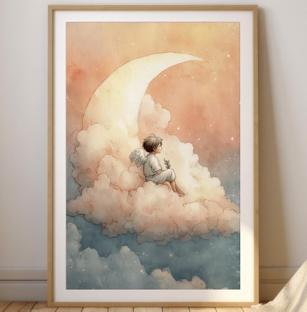 Guardian Angel Nursery Print – Christian Baby Room Wall Art, Soft ...