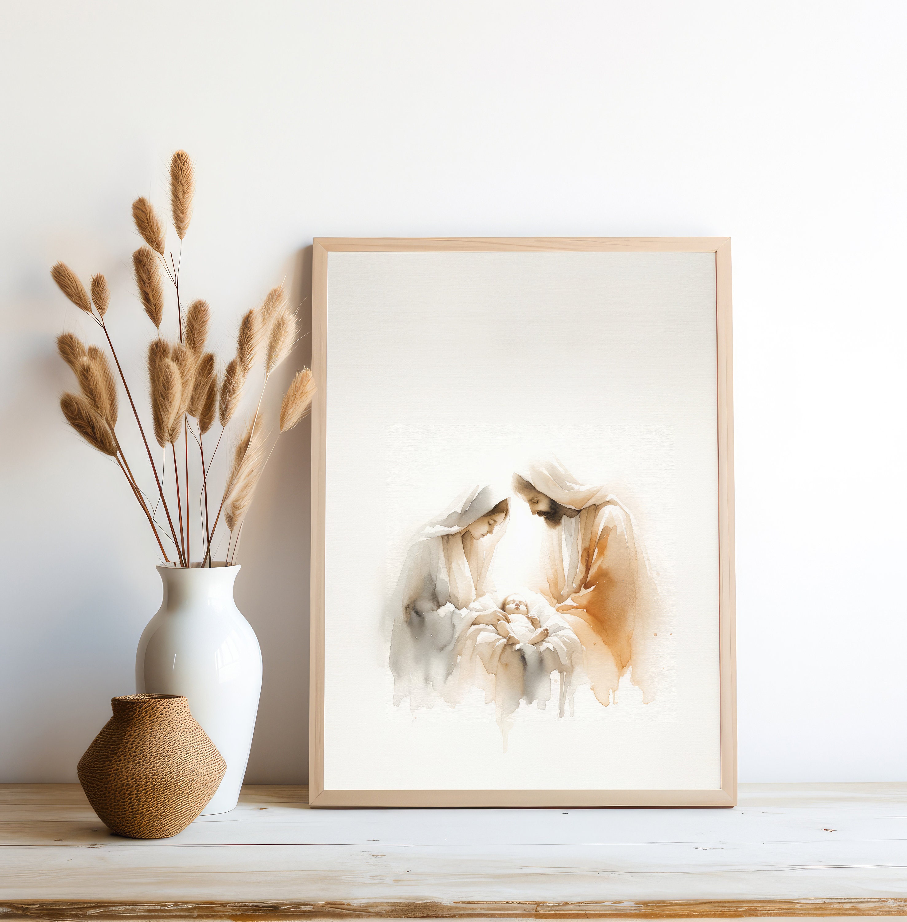 Natividad, impresión digital, arte mural de Jesús en acuarela, arte ...