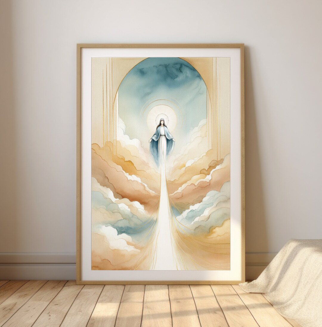The Assumption of Mary Watercolor Print | Minimalist Christian Art ...