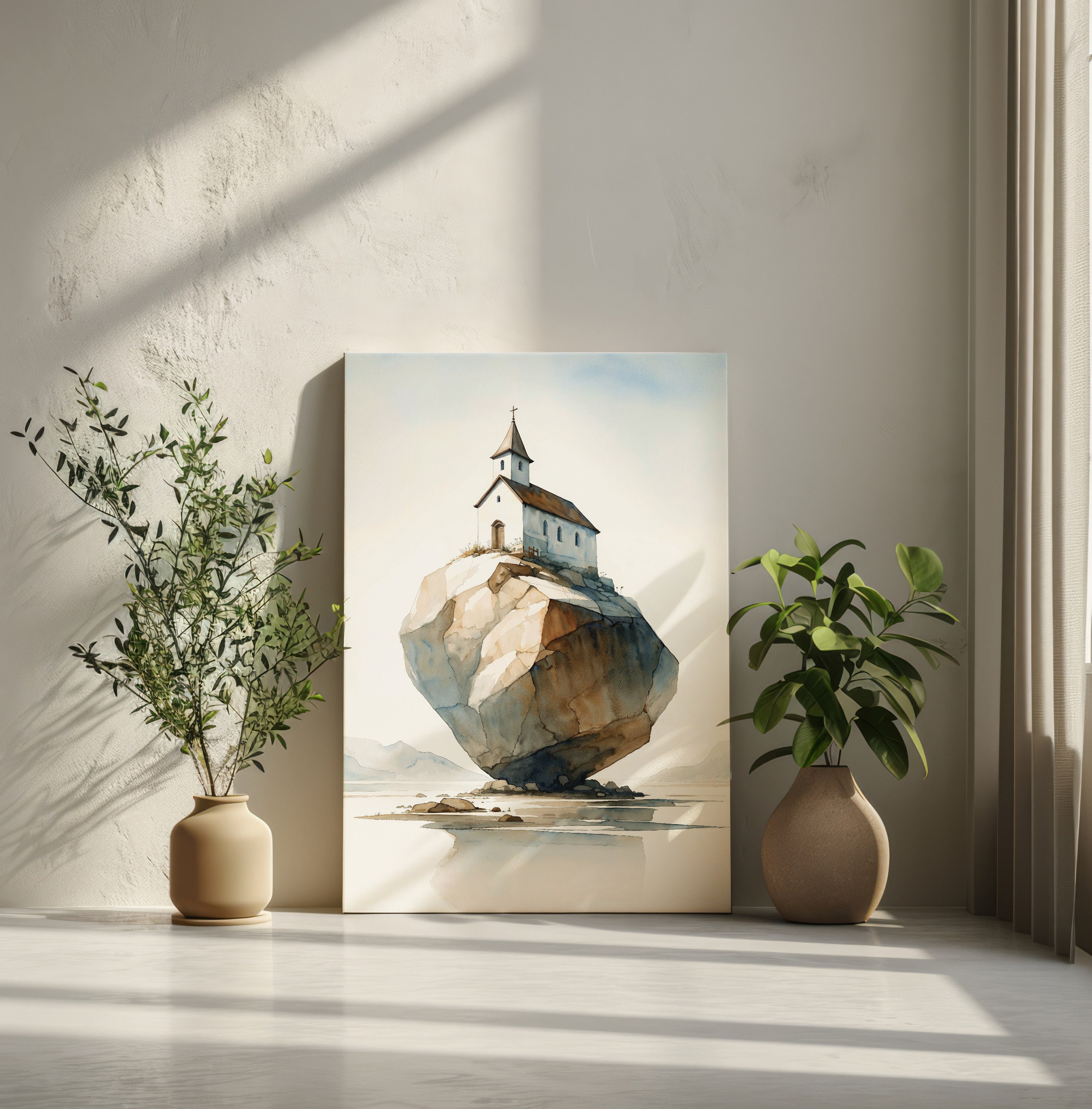 On This Rock I Will Build My Church Watercolor Christian Art Faith