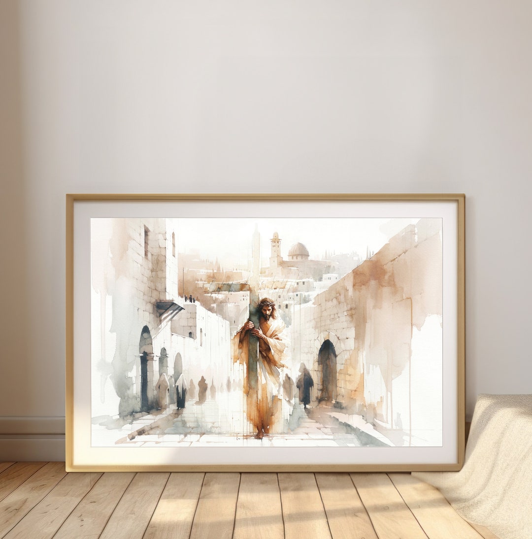 Calvary Scene | Watercolor Jesus on the Cross | Christian Wall Art ...