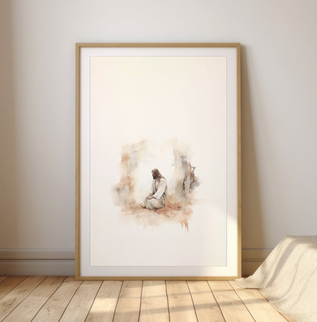 Jesus in Prayer | Minimalist Watercolor Christian Art | Spiritual Wall ...