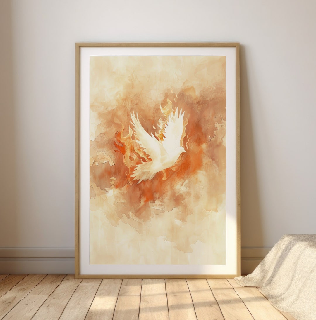Fiery Holy Spirit Christian Watercolor Wall Art Vertical Print Painting ...