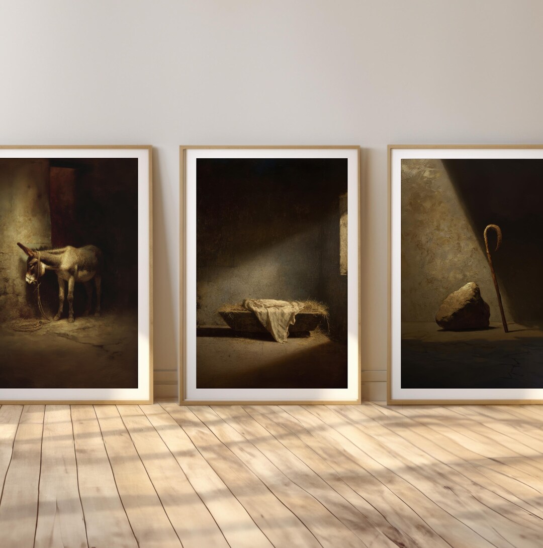 Symbols of Arrival – Minimalist Christian Triptych of the Nativity ...